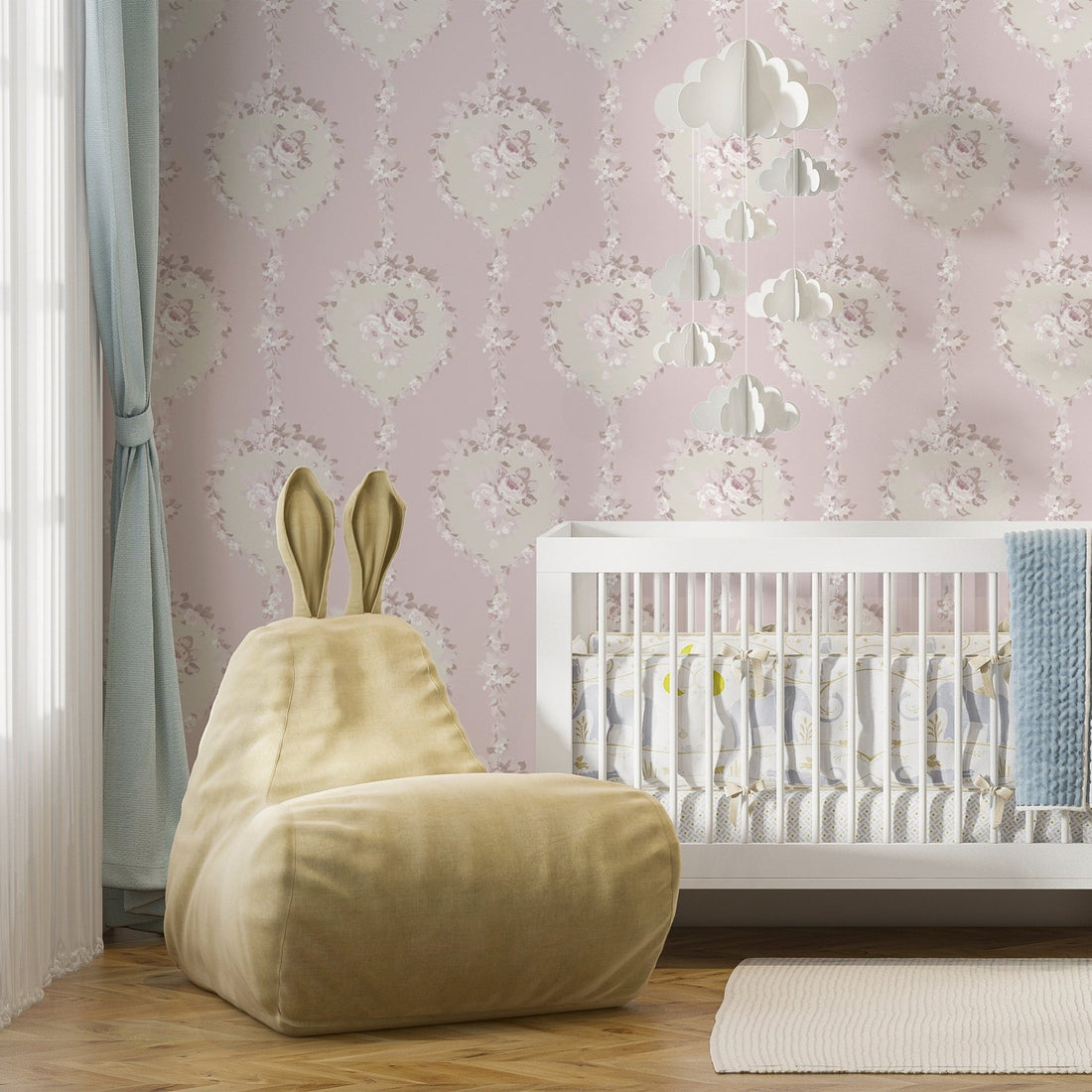 Baby Girl Nursery Wallpaper, Pink mural, Floral Wallpaper For Nursery ...