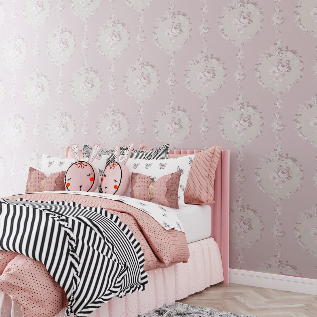 Baby Girl Nursery Wallpaper, Pink mural, Floral Wallpaper For Nursery ...