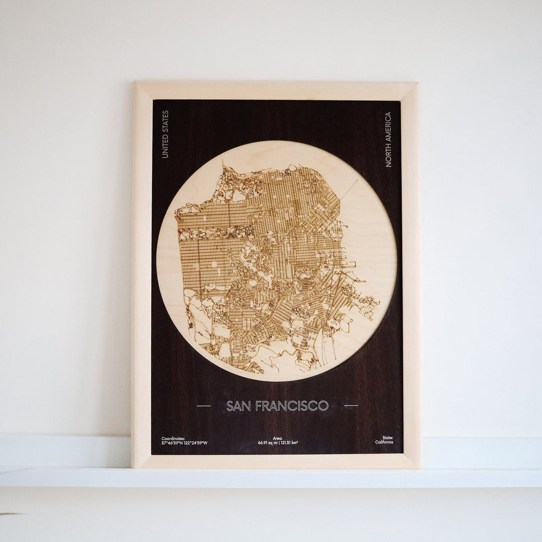 San Francisco city map, Custom Wood Map, Framed Wooden Map Laser cut ...