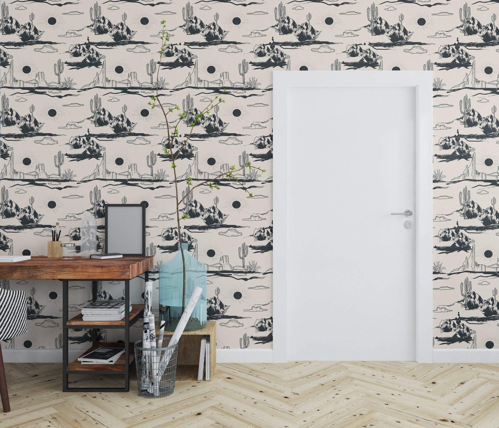 Western wallpaper desert mural, rustic wild west peel and stick ...