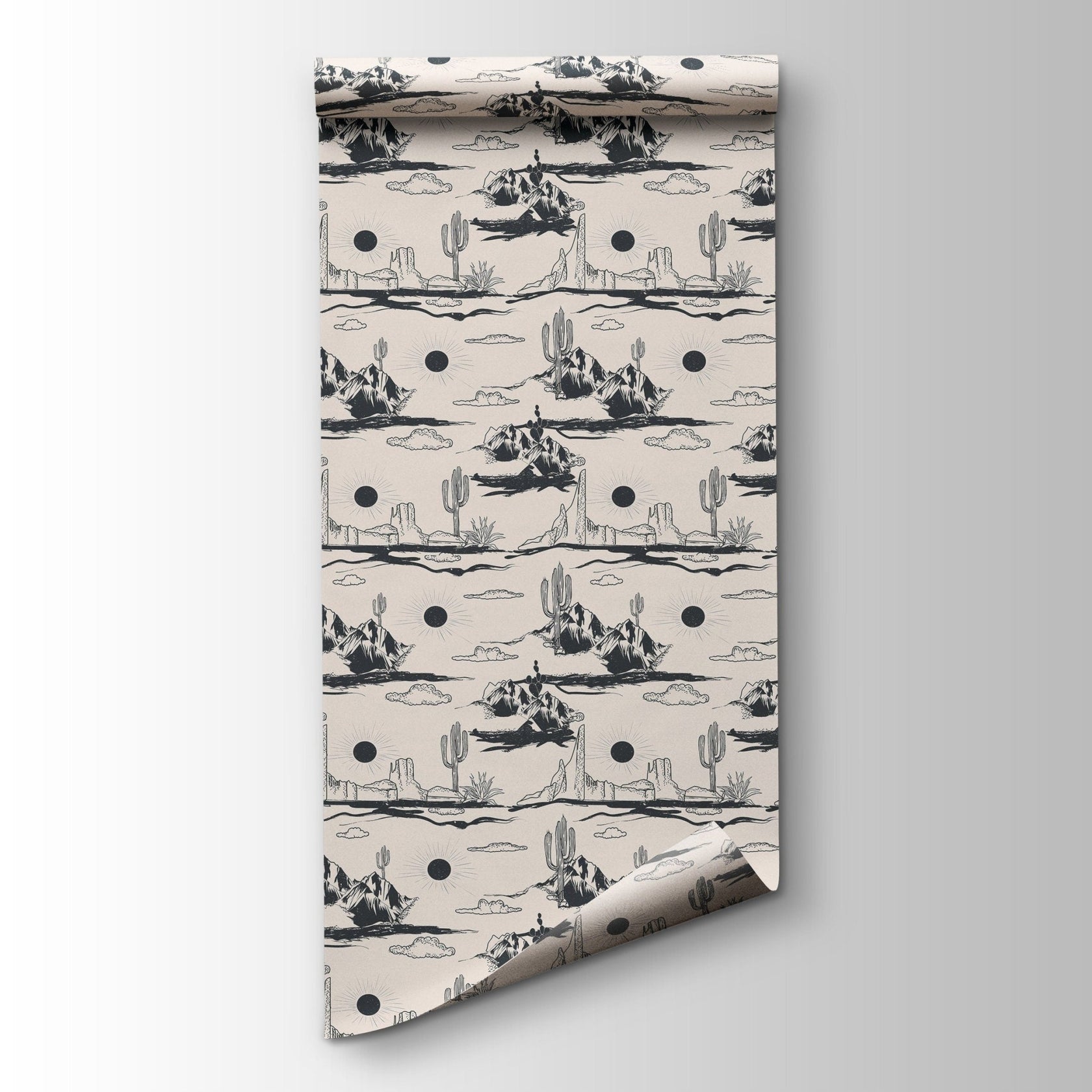 Western wallpaper desert mural, rustic wild west peel and stick ...