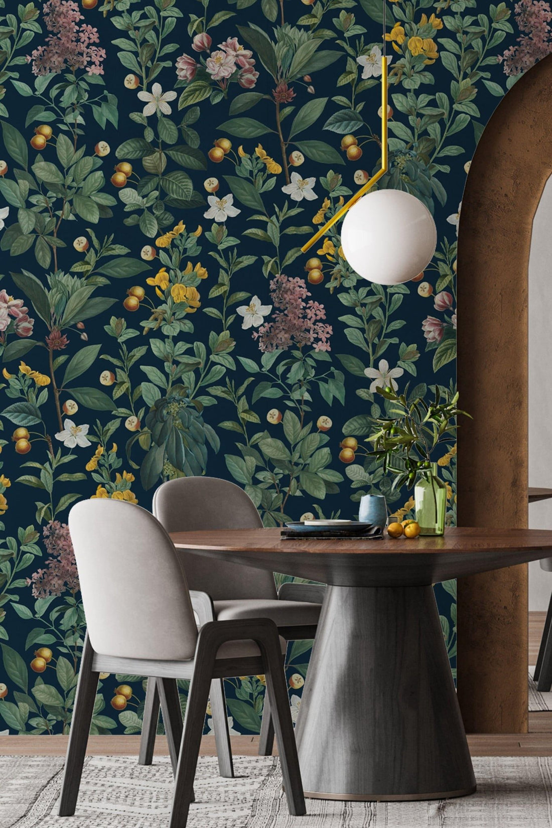 Dark botanical wallpaper peel and stick tropical flowers wallpaper navy ...