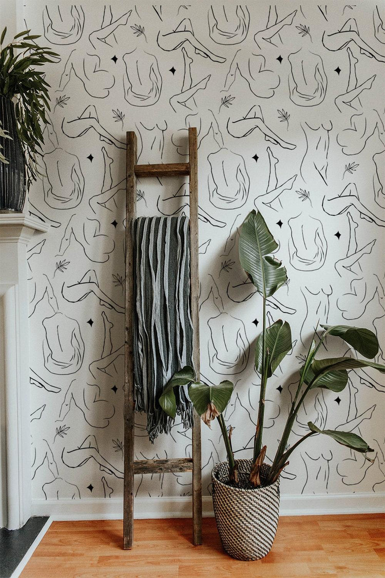 Female body line art wallpaper minimalist wall decor Line art Women ...