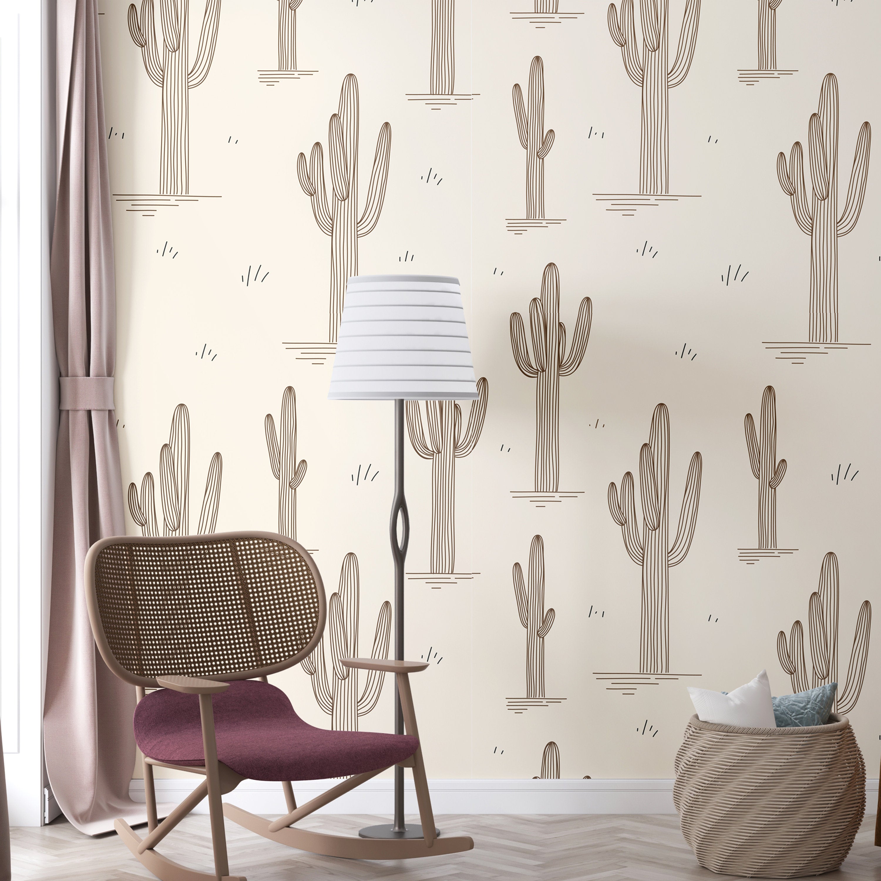 Cactus Wallpaper, Western Mural, Vintage Nursery Wallpaper, Boho ...