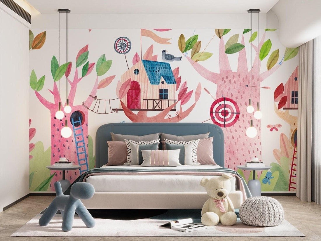 Kids Room Wallpaper Watercolor Colorful House Wall Mural Wall Mural ...
