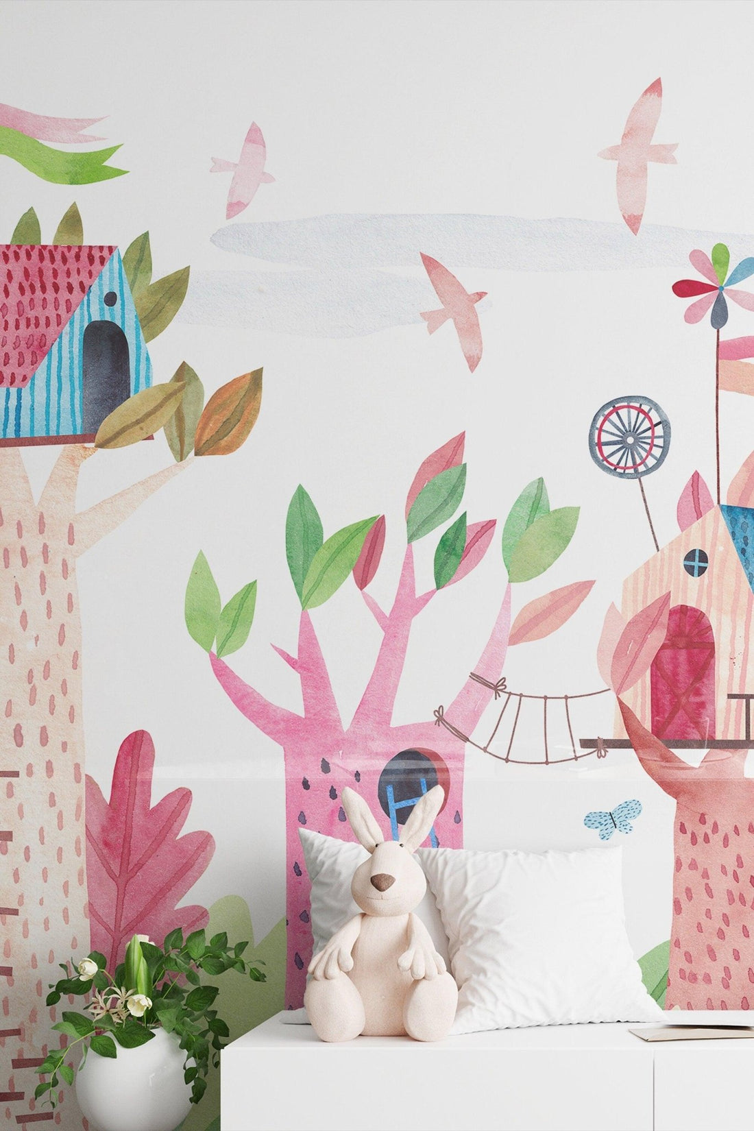 Kids Room Wallpaper Watercolor Colorful House Wall Mural Wall Mural ...