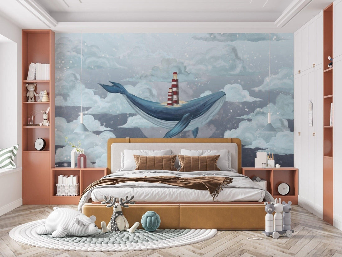 Nursery Wallpaper Mural Whale Fairy Peel and Stick Wallpaper Animals ...